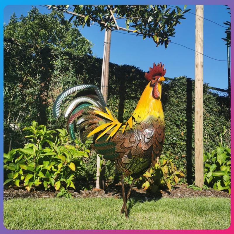 Metal Rooster Garden Statue – Vibrant Outdoor Yard Decor – Sydney Fraiser